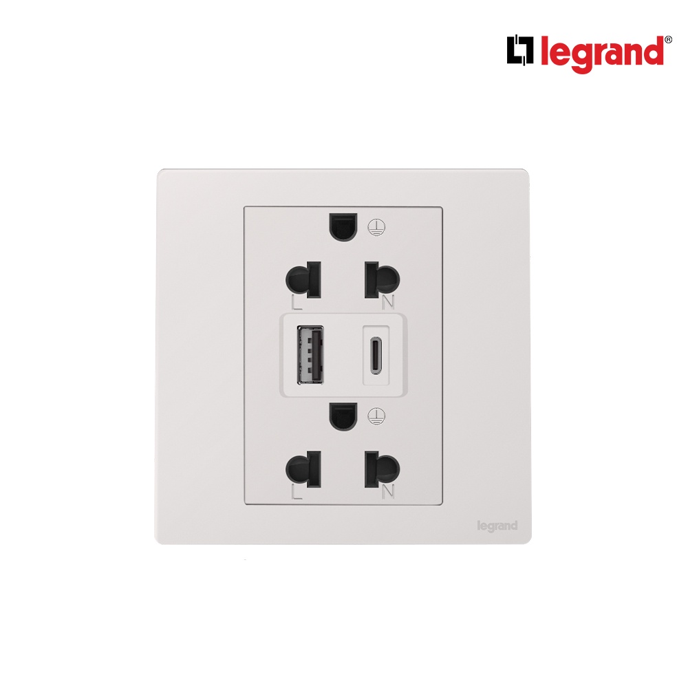 Legrand เต้ารับคู่มีกราวด์+USB Type A+C สีดำ 1G EURO-US 16A Socket With USB Charger| Mallia ...