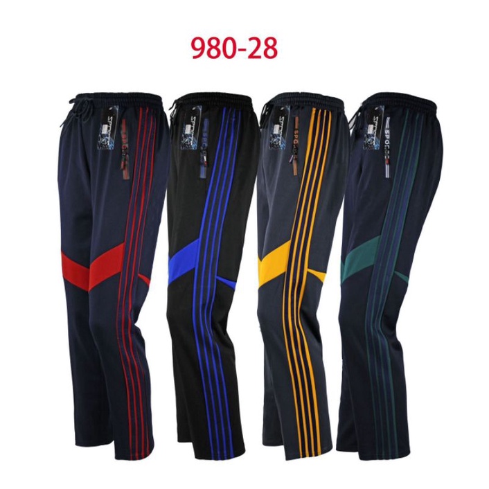 AC980-28กางเกางขายาวผ้ากีฬาผสมมีกระเป๋าซิป2ข้างเอวยางยืดแต่งแถบด้านหน้า ...