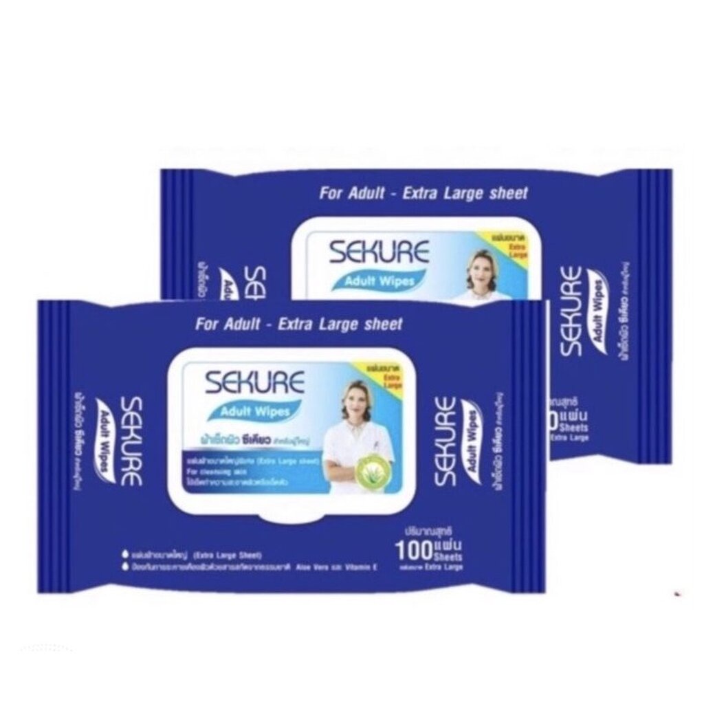 SEKURE ซีเคียว ผ้าเช้คผิว สำหรับผู้ใหญ่ แผ่นใหญ่พิเศษ ปริมาณสุทธิ 100 ...