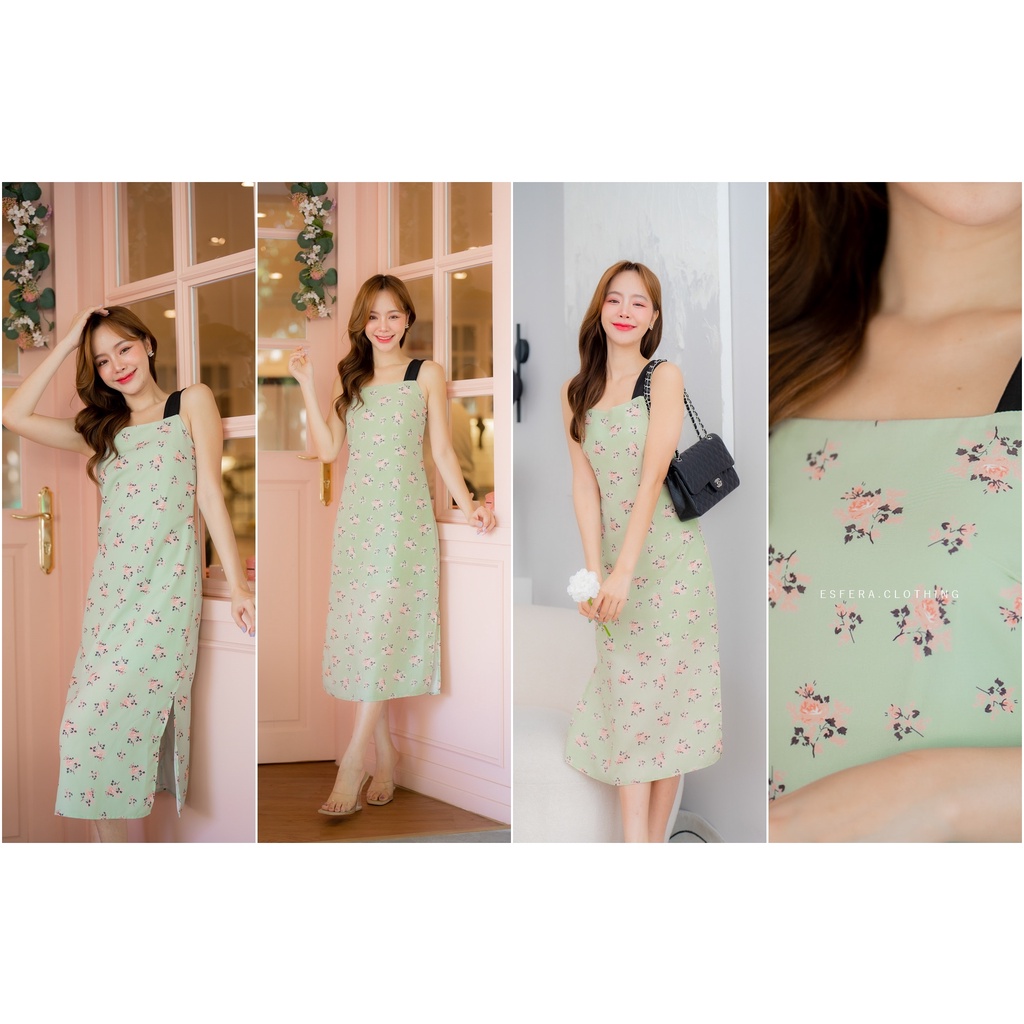 เดรสใส่เที่ยวน่ารักๆ DR067-1 Olivie Flower Dress ( เขียวลายดอก ) | Shopee Thailand