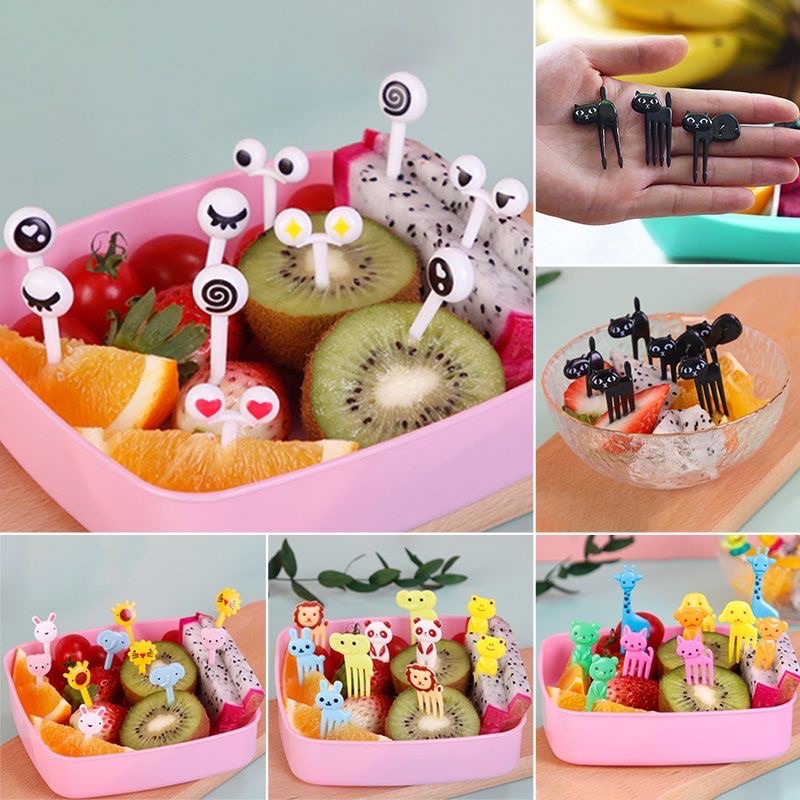 Mata [SET] Bento Picks Fruit Forks School Lunch Animal Food Ribbon Dino ...