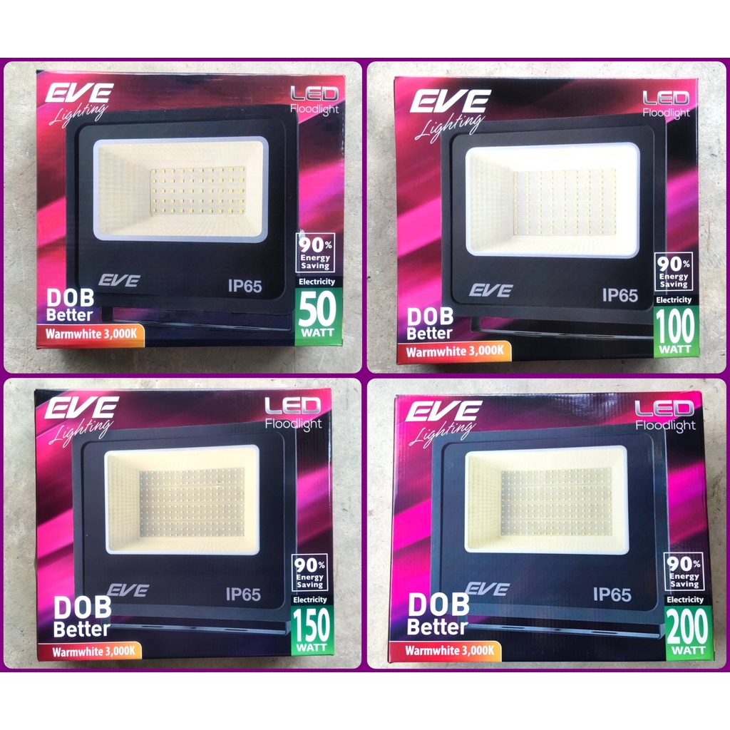 สินค้ามีประกัน ความสว่างเต็มวัตต โคมฟลัดไลท์ สปอร์ตไลท์ LED EVE 50W 100W 150W 200W IP65 กันน้ำ ...