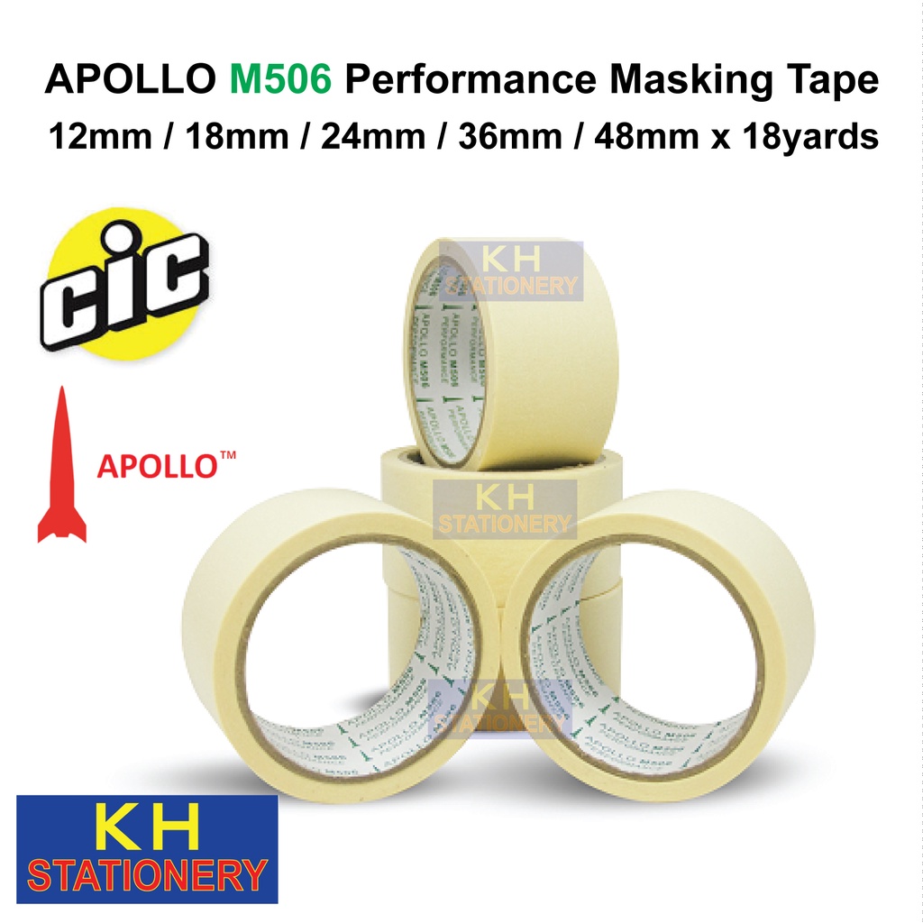 Apollo M506 Performance Masking Tape (1 ชิ้น x 12 มม./18 มม./24 มม./36 มม./48 มม. x 18 หลา ...