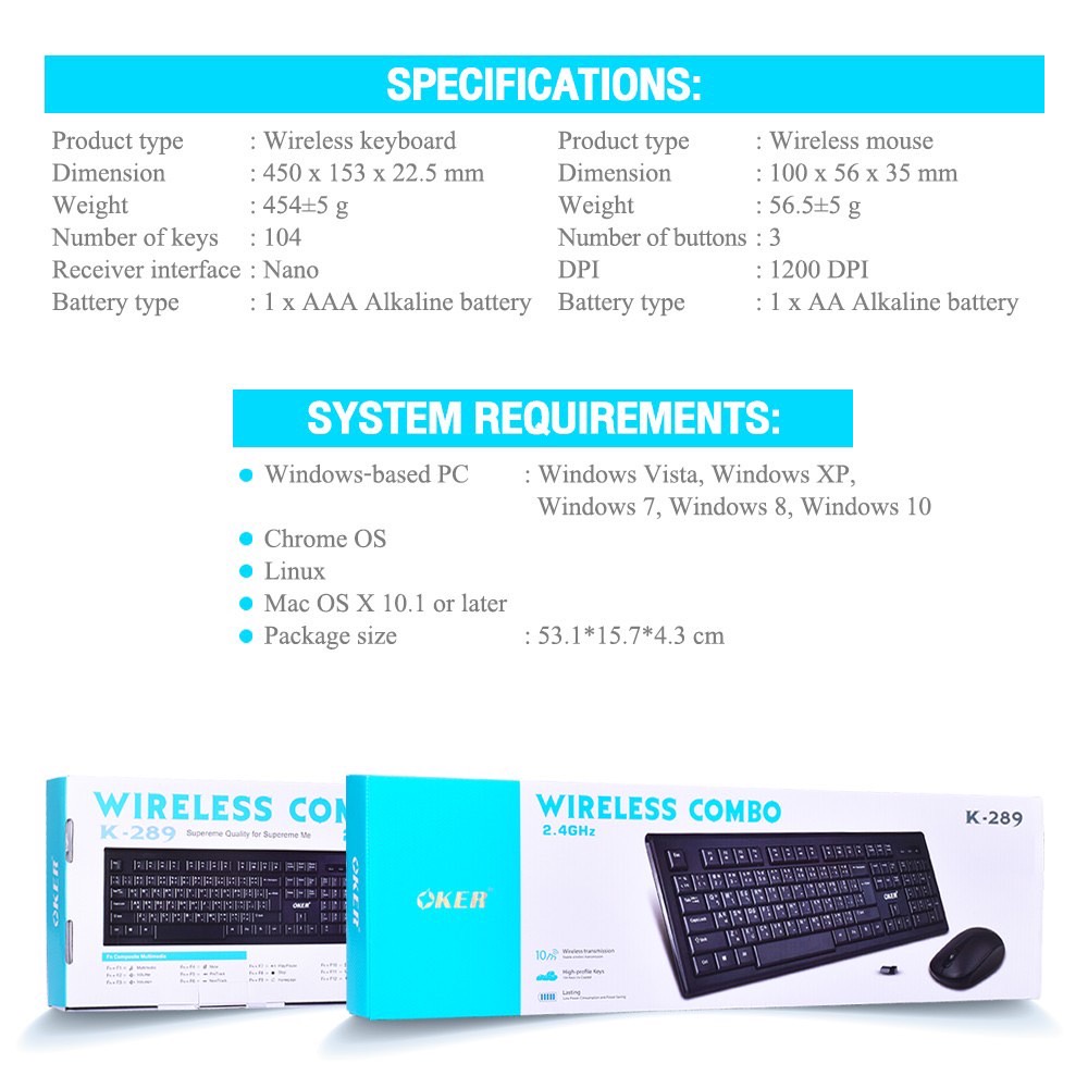 ชุดคีย์บอร์ดเมาส์ ไร้สาย OKER K-289 Keyboard + Mouse WIRELESS COMBO SET ...