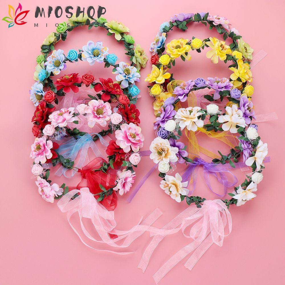 Mioshop ที่คาดผมสตรีพวงมาลัยมงกุฎดอกไม้ดอกกุหลาบสไตล์ Boho ปรับริบบิ้นโรแมนติก | Shopee Thailand