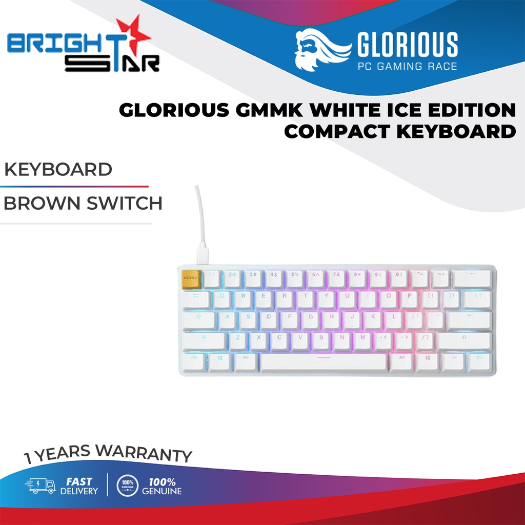 Glorious GMMK COMPACT GAMING KEYBOARD / BROWN SWITCH (สีดํา / WHITE ICE ...