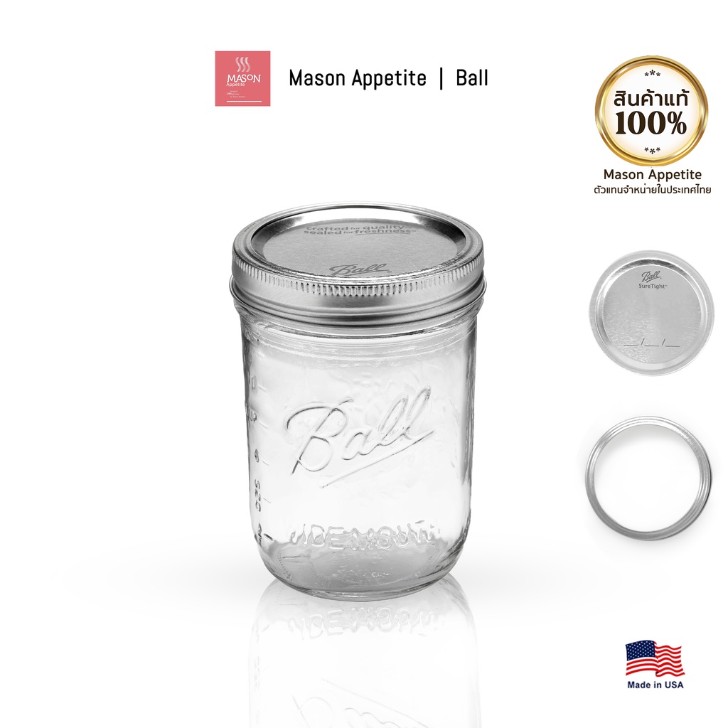 66000 Ball Mason Jar Wide Mouth Pint Jar 16 oz ขวดโหลแก้วบอลล์ ปากกว้าง ...