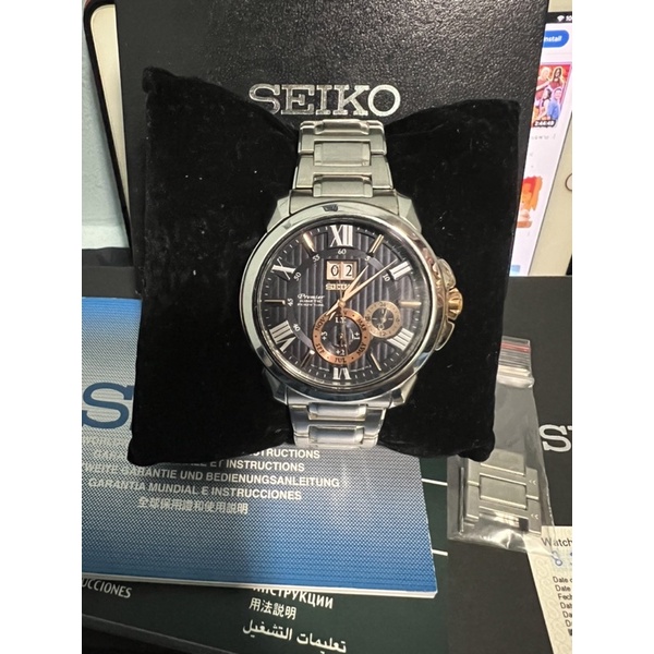 นาฬิกาข้อมือผู้ชาย SEIKO Premier Kinetic Perpetual Calendar หน้าน้ำเงิน รุ่น SNP153P1 SNP153P ...