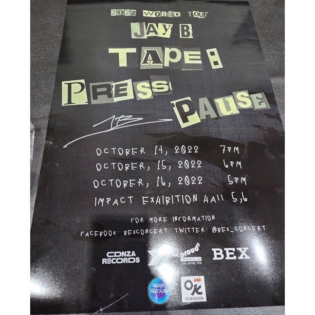 โปสเตอร์คอนเสิร์ต Jay b tape:press pause in bkk พร้อมลายเซ็นสด ของแท้ ...
