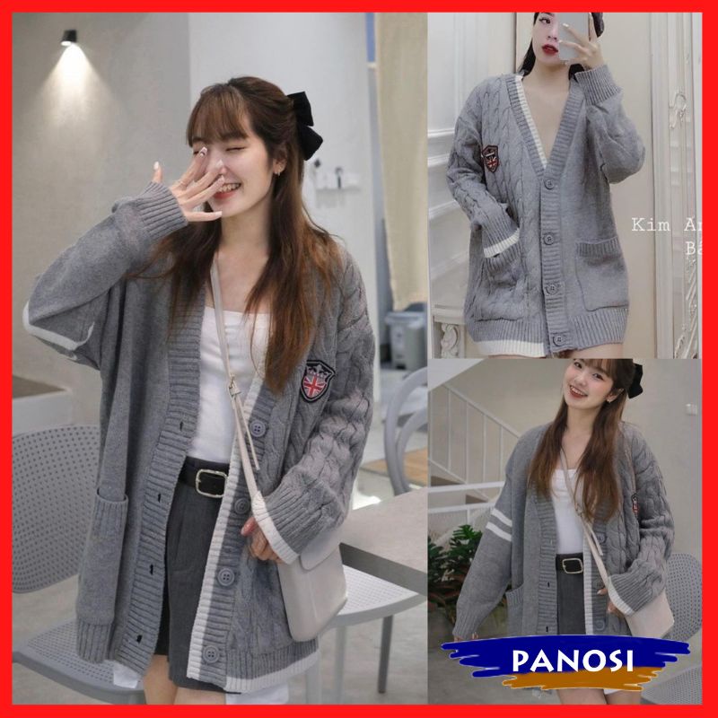 คาร์ดิแกน hottrend เสื้อแจ็คเก็ตผ้าวูลทรงกว้างสีเทาพร้อมปุ่ม PANOSI - A64 | Shopee Thailand