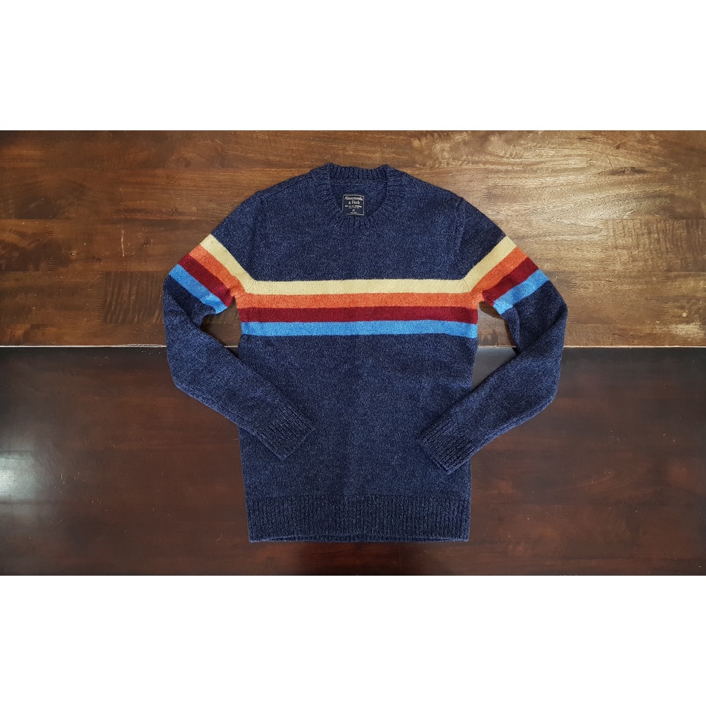 i.am.wai - เสื้อไหมพรม ขนสัตว์ สีน้ำเงินเข้ม คาดรุ้ง abercrombie ...