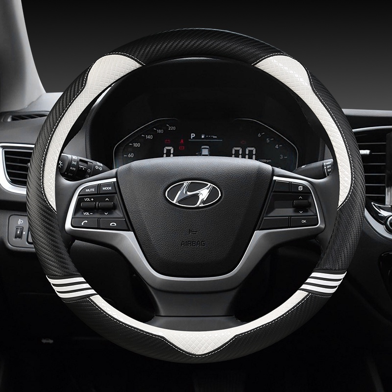 คาร์บอนไฟเบอร์ + หนังพวงมาลัยรถสําหรับ Hyundai Elantra 4 2016 - 2018 ...
