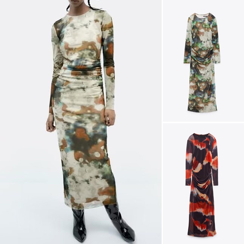 Traf ZARA ชุดเดรสผ้าไหม พิมพ์ลาย สไตล์ใหม่ แฟชั่นฤดูใบไม้ร่วง 8856056 ...