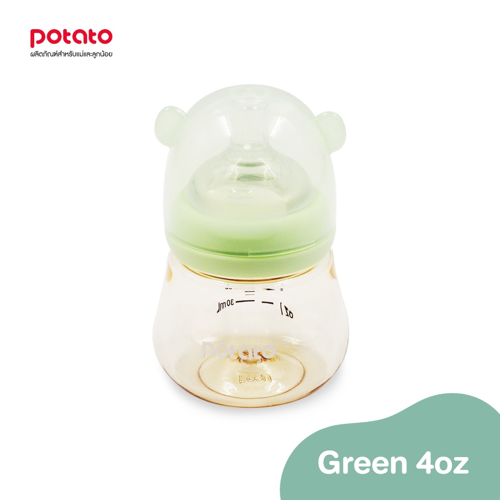 Potato ขวดนมสีชา PPSU คอกว้างพร้อมจุกนมซิลิโคน วัสดุPPSU ทรงน้องหมีสุดน่ารัก ขนาด 120ml -160ml ...