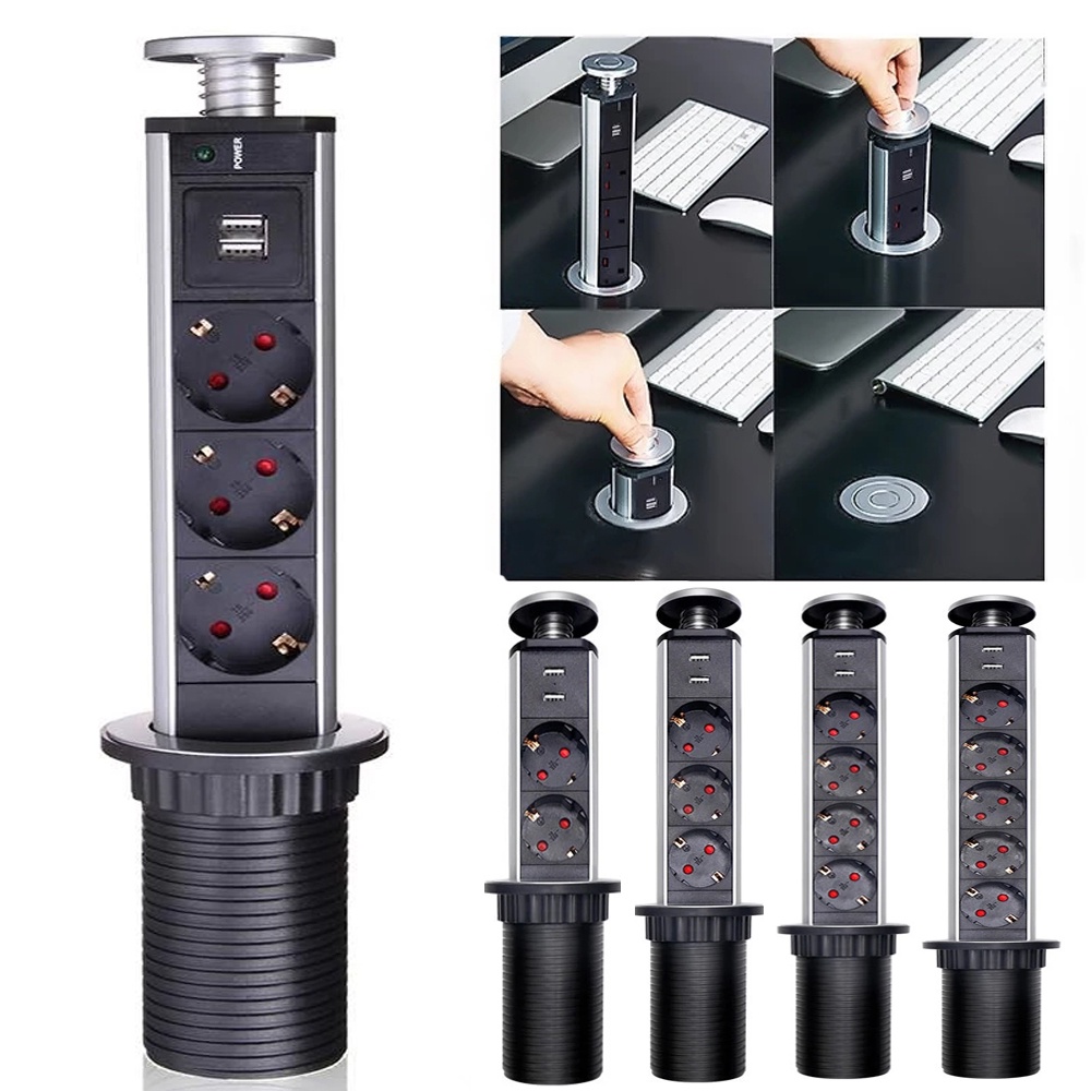ATable Socket Pop Up Pull 2/3/4/5 Power Socket with 2 USB Charger ...