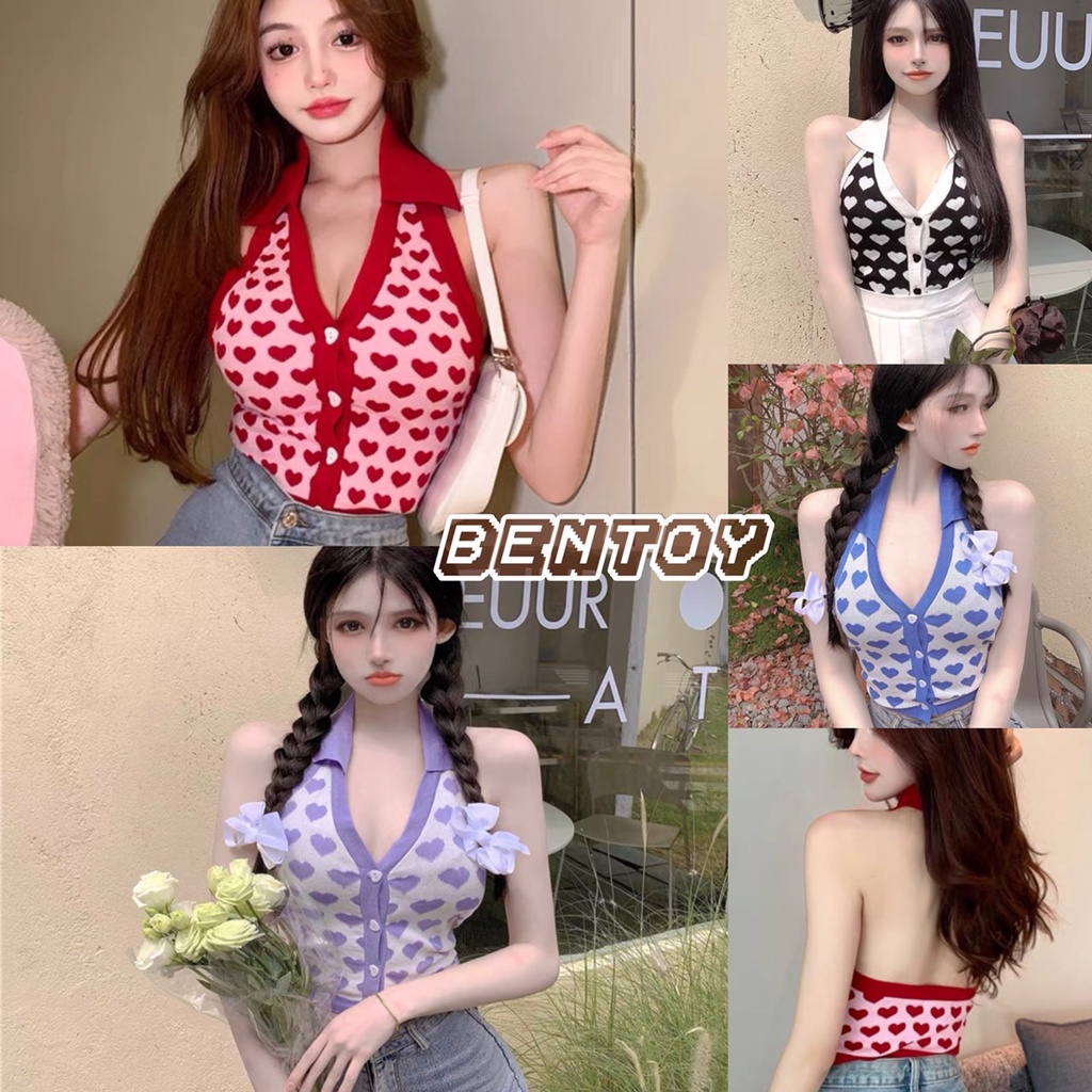 Bentoy(47090) เสื้อครอปแขนกุดลายหัวใจสุดน่ารัก | Shopee Thailand