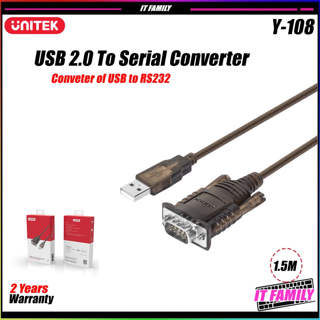 UNITEK USB to Serial RS232 Cable Y-108 Y108 1.5เมตร ★★ประกันศูนย์ 2 ปี ...