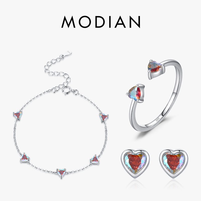 Modian Multicolor Hearts แหวน 925 เงินสเตอร์ลิงแฟชั่นประณีตสร้อยข้อมือ ...
