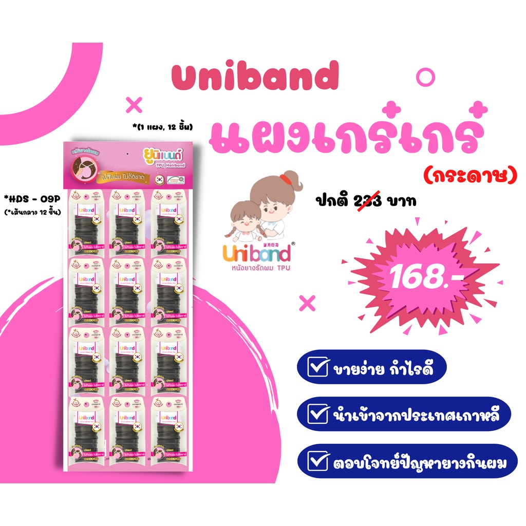 Uniband หนังยางรัดผม ไม่กินผม ไม่ดีดขาดง่าย สี Classic เดี่ยว พกพา ...