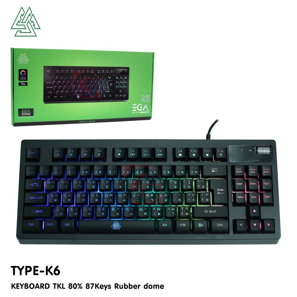 EGA TYPE K6 TKL คีย์บอร์ดเกมมิ่ง RUBBER DOME Gaming Keyboard MINI RGB ...