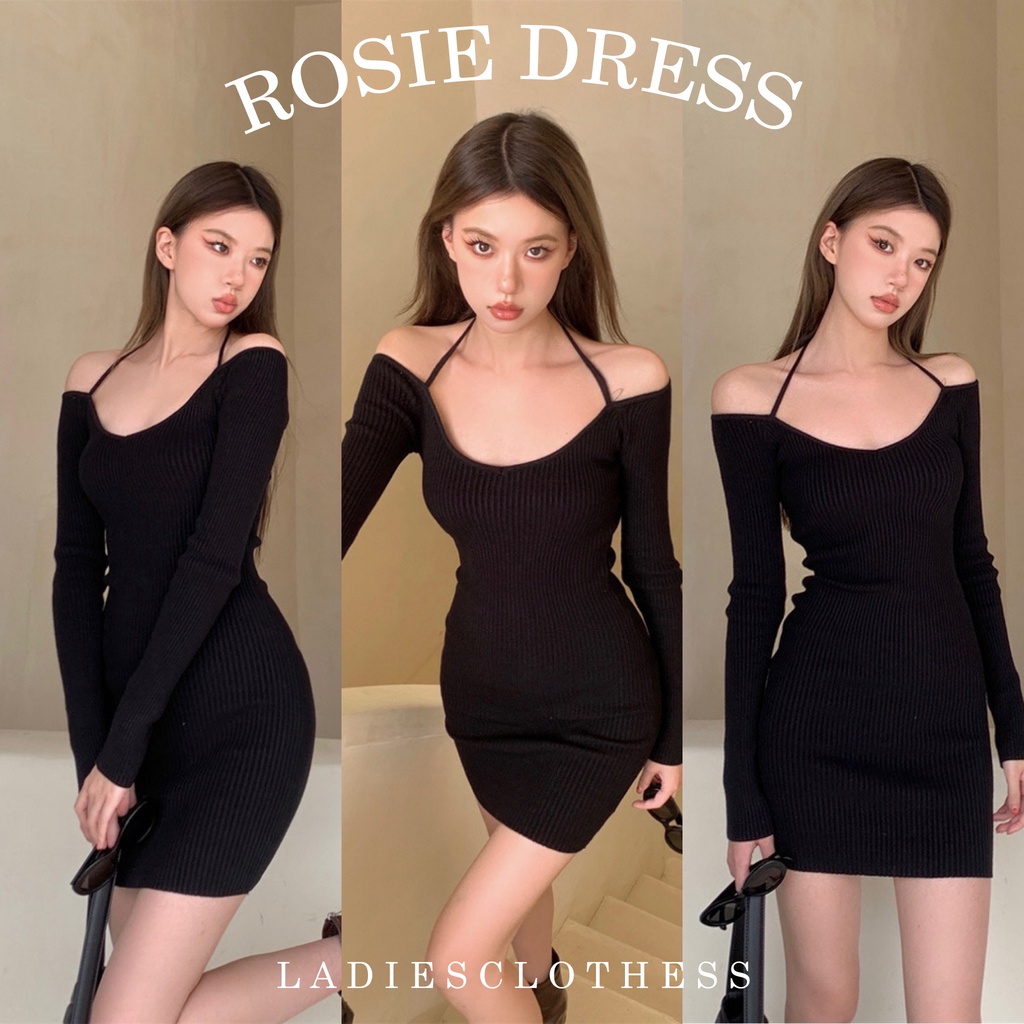LADIESCLOTHESS #LC190 Rosie Dress มินิเดรสไหมพรมแต่งสายคล้องคอ | Shopee Thailand