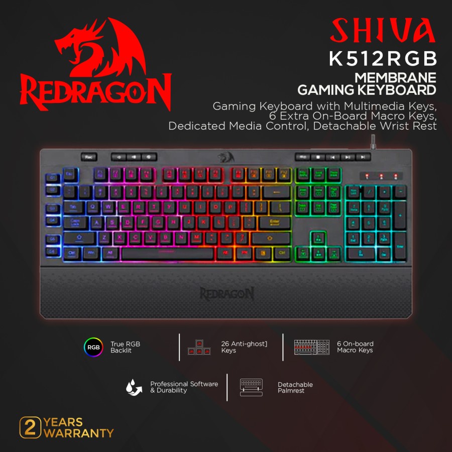 คีย์บอร์ดเกมเมมเบรน Redragon RGB SHIVA - K512RGB | Shopee Thailand