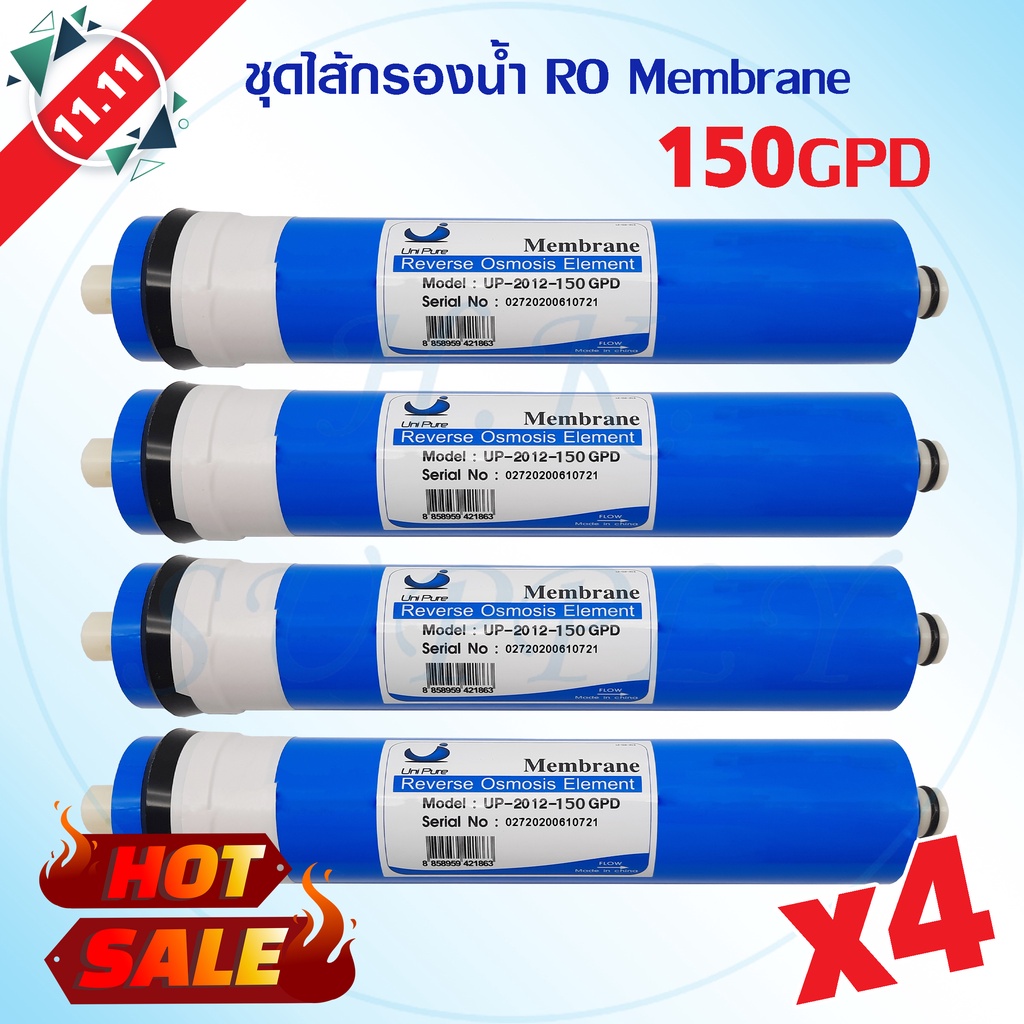 UniPure ยกชุด 4 ชิ้น ไส้กรองน้ำ ไส้กรองเมมเบรน 150 GPD RO Membrane เครื่องกรองน้ำ FastPure ...