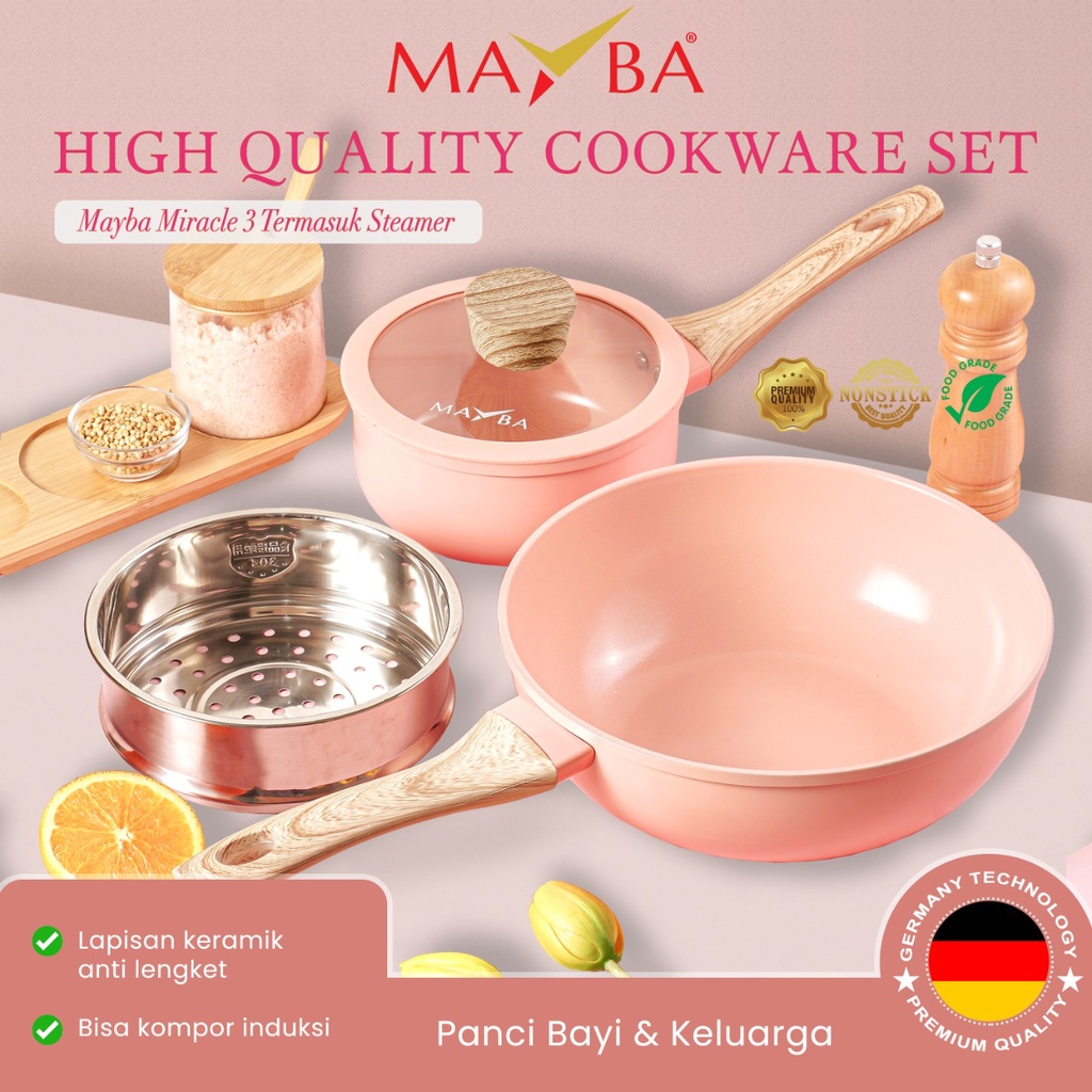 Mayba GERMAN Panci Keramik Miracle เครื่องครัว ด้ามจับไม้ แบบนิ่ม สีดํา ...