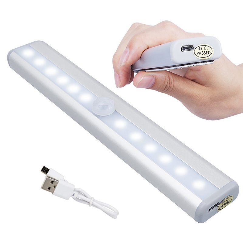 USB Rechargeable 10 LED Lights PIR Motion Sensor Lamp Cabinet Light ...
