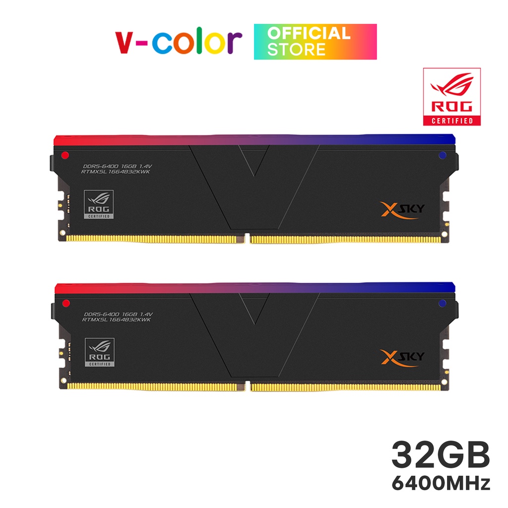 v-color RAM PC Manta XSky RGB ROG Certified 32GB (16GBx2) DDR5 Bus 6400MHz (CL32) - Hynix A-DIE ...