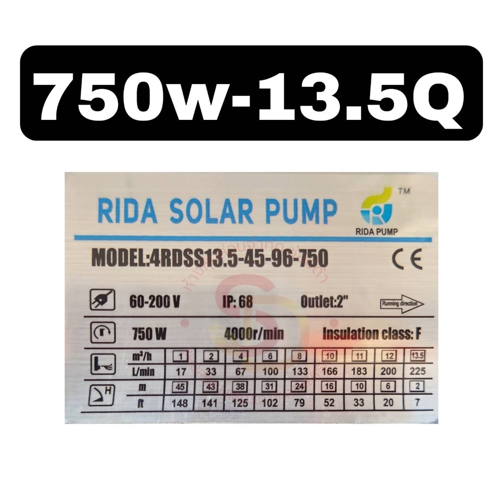 ปั้มบาดาล ซับเมิส DC บัสเลส Rida 1-3 แรง ใบพัดสแตนเลส ประกัน 3 ปี ศูนย์ ...
