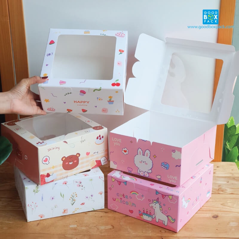 Goodboxpack (10ใบ/แพ็ค) กล่องเค้ก 1 ปอนด์ ทรงปกติ มีหน้าต่าง เป็นกระดาษฟู้ดเกรด ขนาดกว้าง 20 x ...