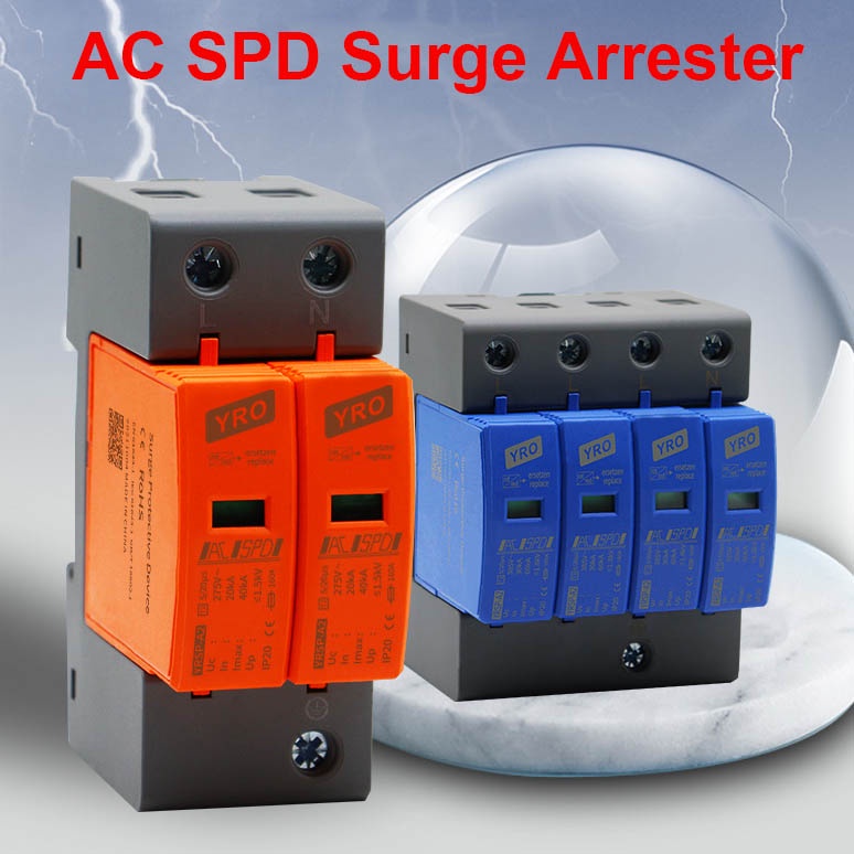 Yro 2P อุปกรณ์ป้องกันไฟกระชากพลังงานแสงอาทิตย์ 20KA 40KA 275V AC Surge ...