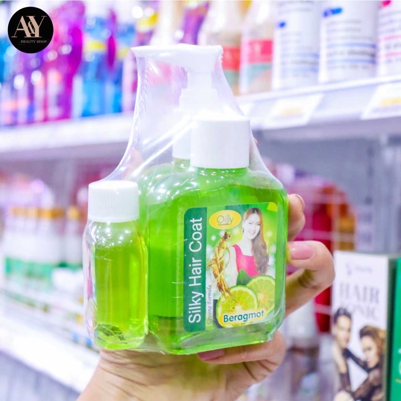 Silky Hair Coat Oilly ออยลี่ ซิลกี้ น้ำมันใส่ผม โสม&มะกรูด ขนาดกลาง 85มล(ได้2ชิ้น) | Shopee Thailand