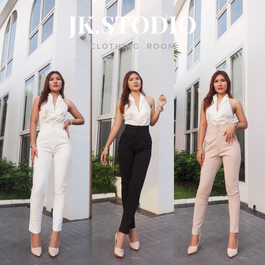 กางเกงผ้า เอวสูง ขาเดฟเก้าส่วน กระดุมปั้ม 2 เม็ด ผ้าโรเชฟ กางเกงเก้าส่วน ใส่ทำงาน | Shopee Thailand