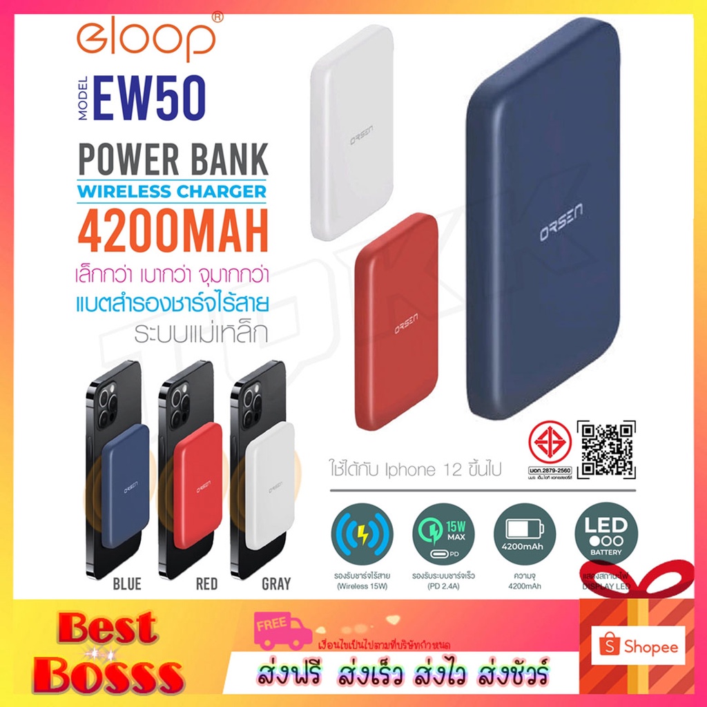 Eloop EW50 Magnetic 4200mAh แบตสำรองไร้สาย Battery Pack Power Bank ...