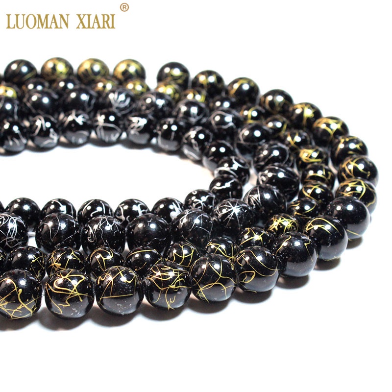 LUOMAN XIARI สีดํานิล Electroplate Golden Filament Winding Agate รอบหิน ...