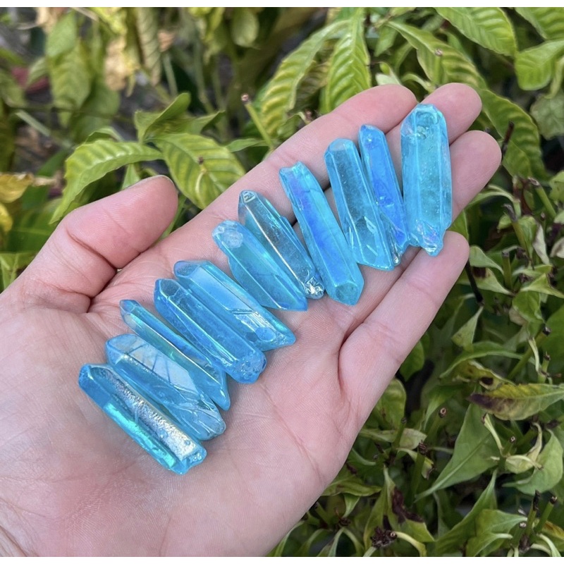 Aqua Aura Quartz Crystal Point (~1" - 2") - Raw Aqua Aura Quartz Point - Aqua Aura Quartz Stone ...