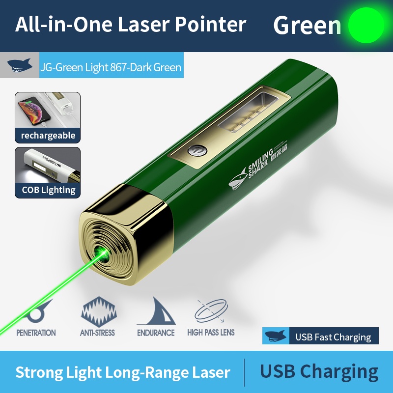Smilingshark Laser Pointer แสงปากกาเลเซอร์ สีเขียว สีแดง แบบพกพา ชาร์จ USB ของเล่นแมว นําเสนองาน ...