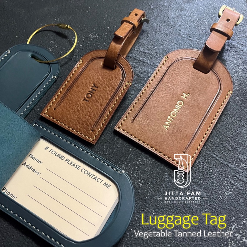 แท็กกระเป๋าหนัง พร้อมกล่อง ป้ายชื่อห้อยกระเป๋าเดินทาง หนังแท้ สลักชื่อ ...