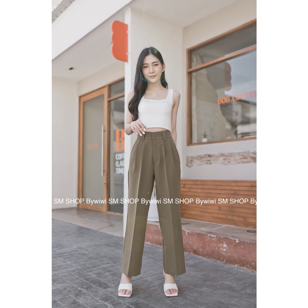 🌈รุ่น AA🌈กางเกงขากระบอกใหญ่สุดฮิต หูคู่สวยๆ ทำงาน แฟชั่น งานป้าย SMSHOP ผ้าไอวี่ ผ้าเปเป้ S ...