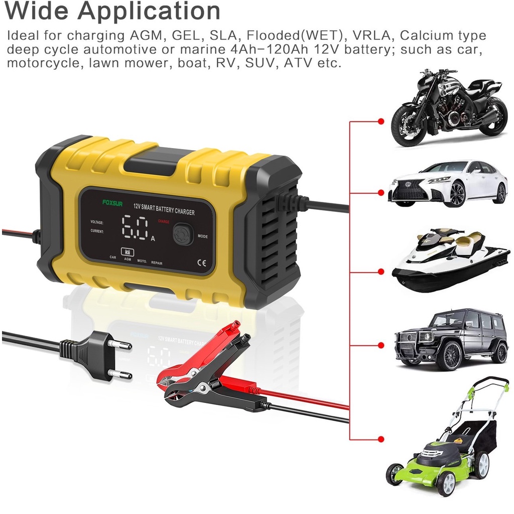 รุ่นใหม่ เครื่องชาร์จแบตเตอรี่อัจฉริยะ FOXSUR 1206D ชาร์จแบตเตอรี่ 12V ...