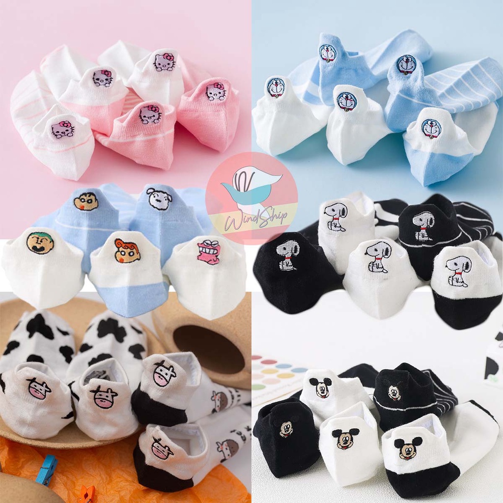 ️ถุงเท้าคิตตี้ โดเรม่อน ชินจัง มิกกี้ สนู้ปปี้⭐️ งานปักหลังข้อเท้า มี 7 ...