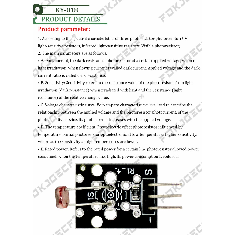 Ky-018 โมดูลเซนเซอร์ตรวจจับแสง ไวแสง 3pin สําหรับ arduino DIY Kit KY018 ...