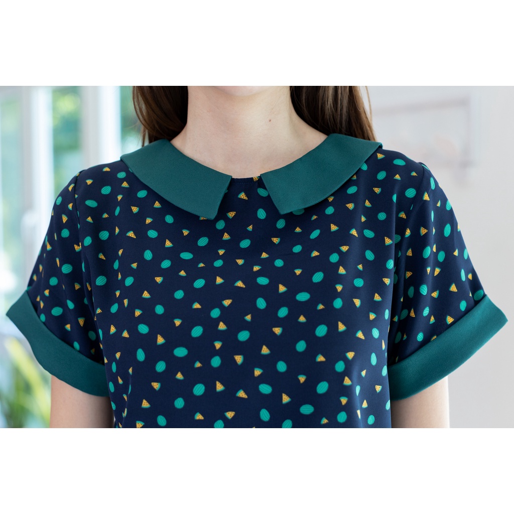 Narinari : MT3519 Short Sleeve Collar Blouse เสื้อทำงาน | Shopee Thailand