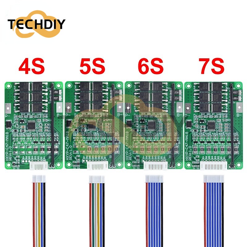 บอร์ดป้องกันเครื่องชาร์จแบตเตอรี่ลิเธียม Li-ion 4S 5S 6S 7S BMS 16.8V 21V 20A 18650 | Shopee ...