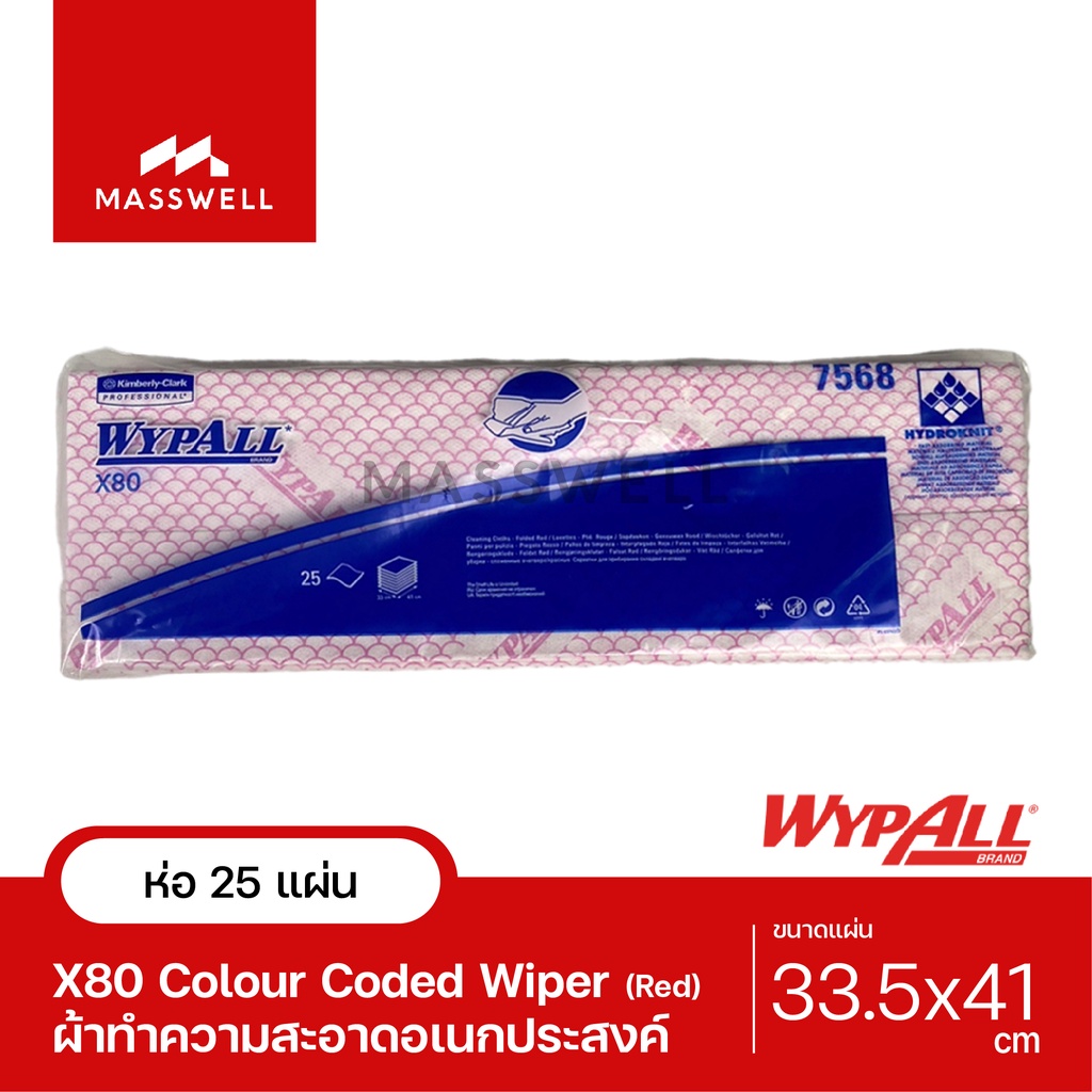 WYPALL ผ้าเช็ดทำความสะอาด X80 Colour Coded (25แผ่น/ห่อ) - สีแดง [KC ...