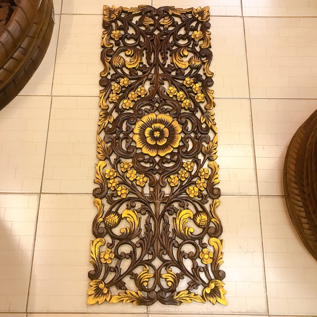 งานไม้แกะสลัก ไม้สัก แผ่นไม้ฉลุ งานฝีมือ ขนาด 35x90 cm. ประดับตกแต่ง | Shopee Thailand