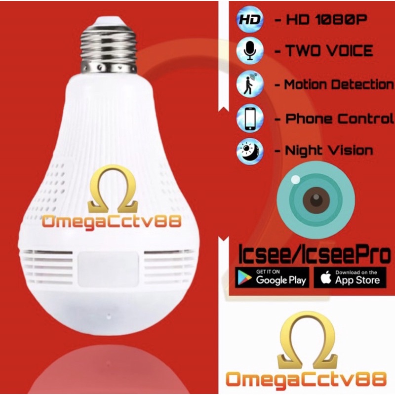 Ip Bulb ICSEE 8MP 1080P กล้องวงจรปิดรูปทรงหลอดไฟ IP PANORAMIC 360 ...