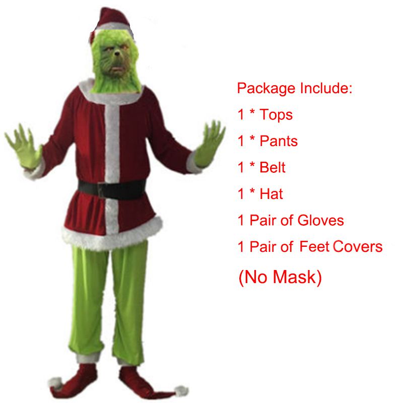 S-3XL Santa Grinch Cosplay Costume How the Grinch Stole Christmas Suit ...
